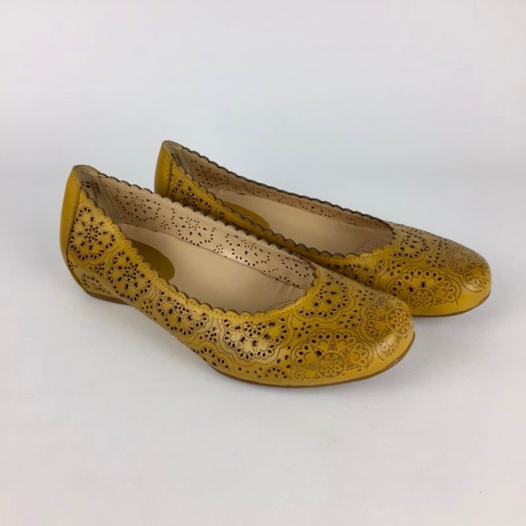 Earthies | Shoes | Earthies Bindi Yellow Golden Oak Floral Laser Cut ...